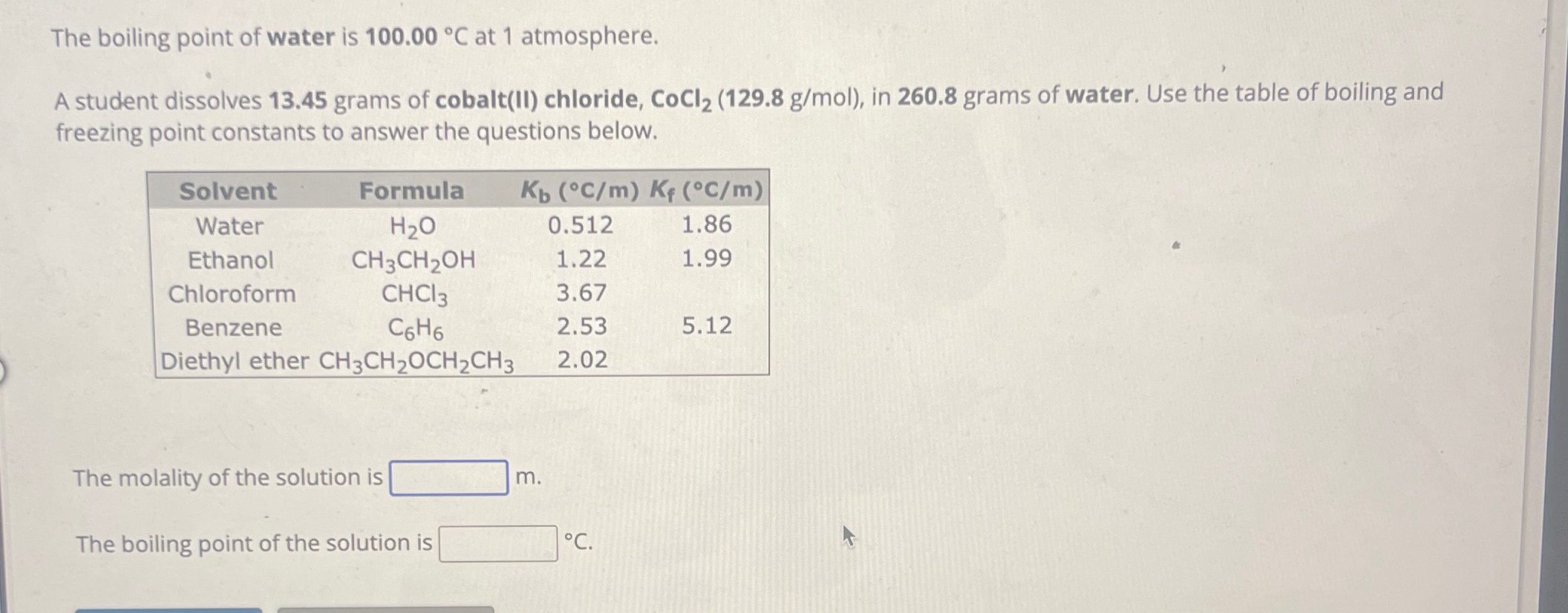 The boiling point of water is 100.00°C ﻿at 1 | Chegg.com