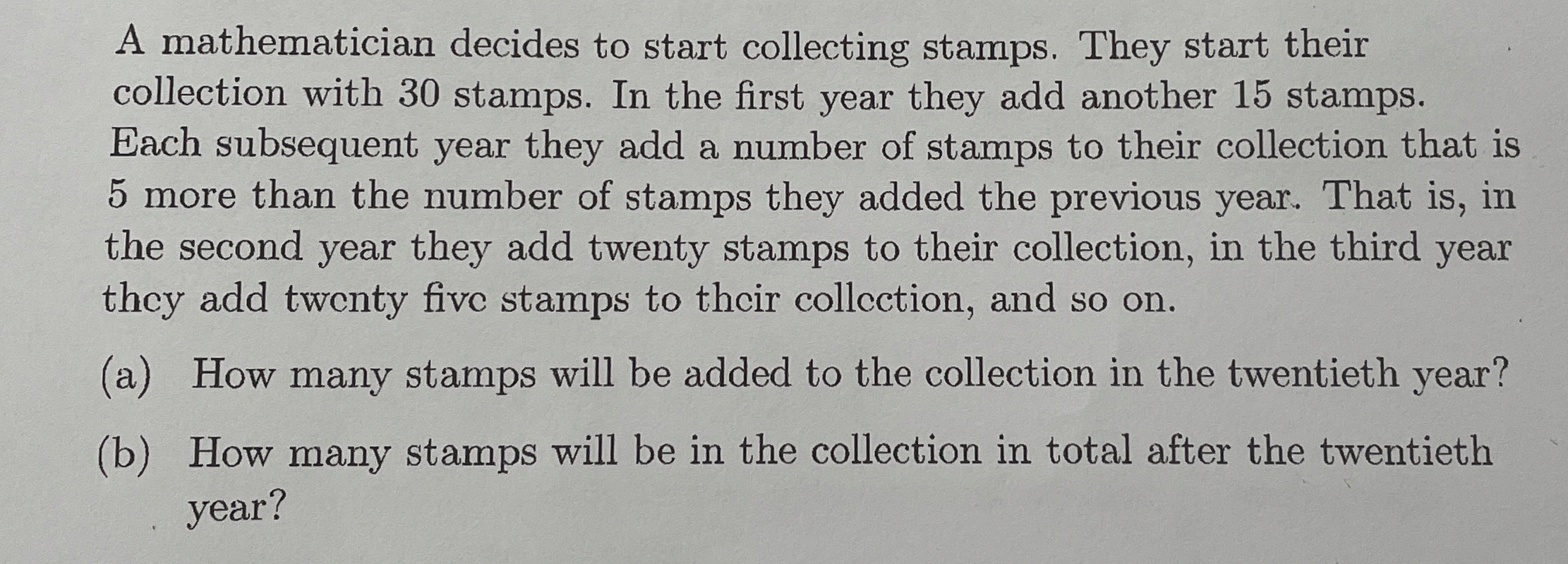 Solved A mathematician decides to start collecting stamps. | Chegg.com