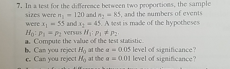Solved In a test for the difference between two proportions, | Chegg.com