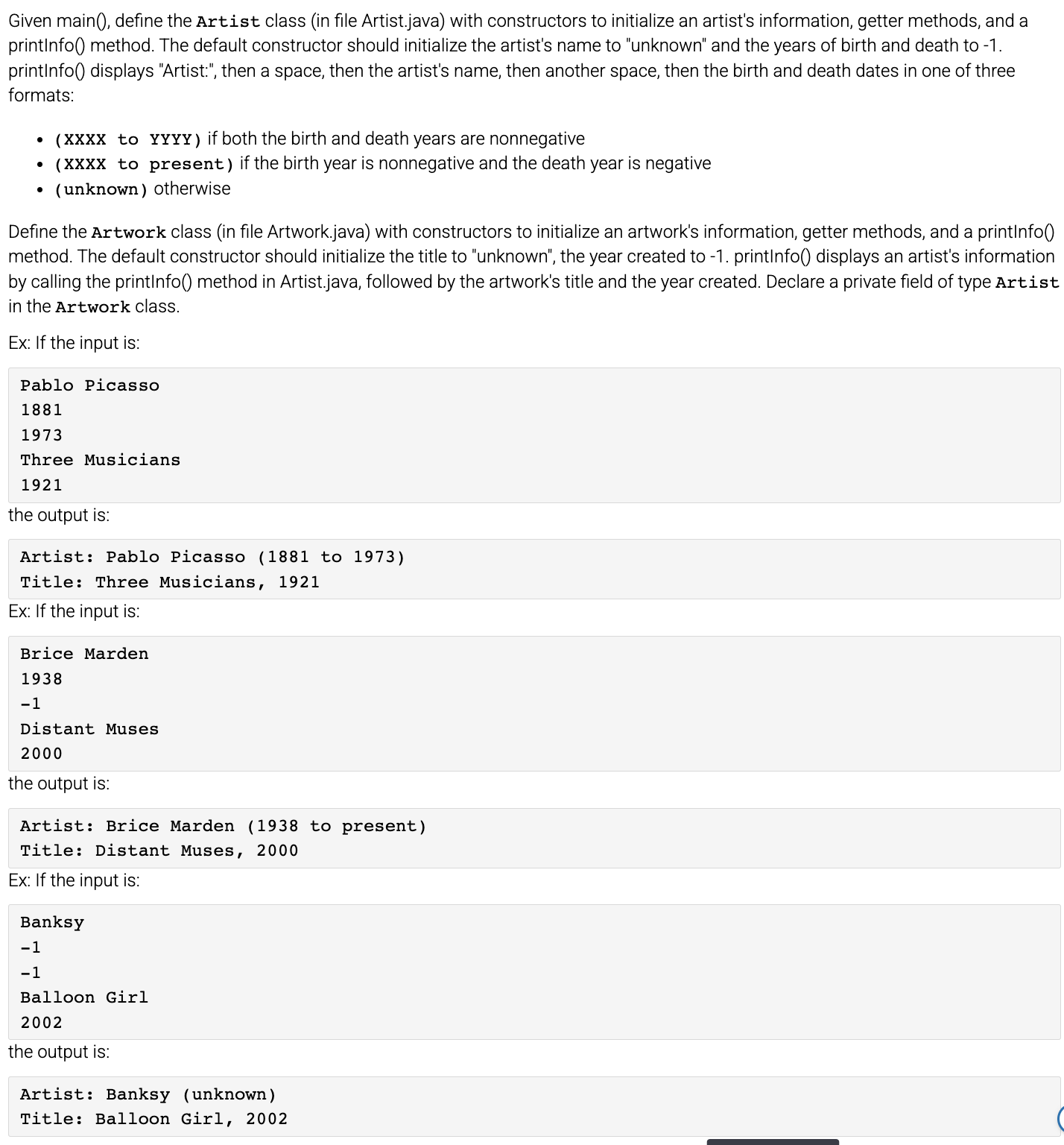 Solved Given main(), ﻿define the Artist class (in file | Chegg.com