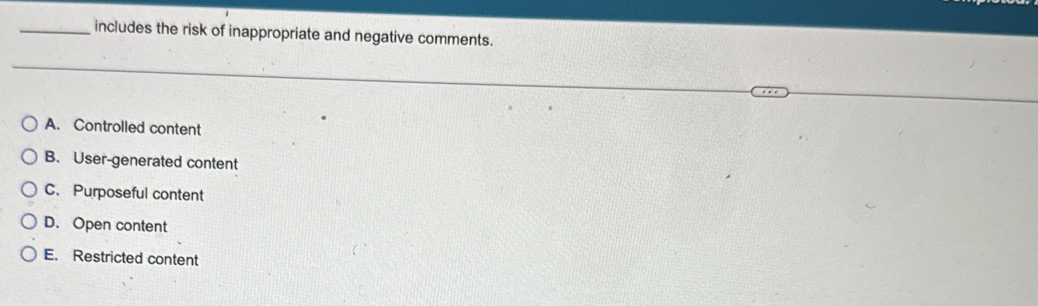 Solved ﻿includes the risk of inappropriate and negative | Chegg.com