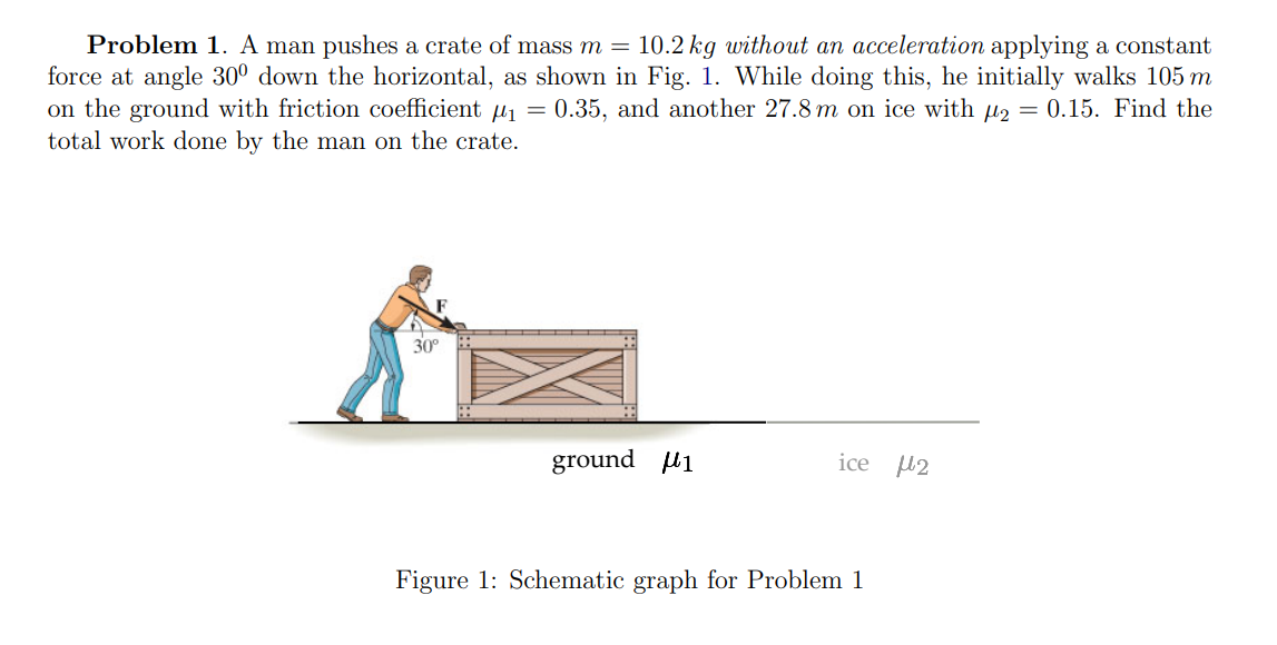 Solved Problem 1. ﻿A man pushes a crate of mass m=10.2kg | Chegg.com