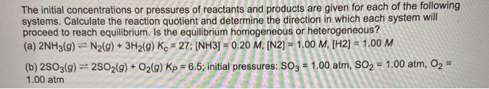 Solved The initial concentrations or pressures of reactants | Chegg.com
