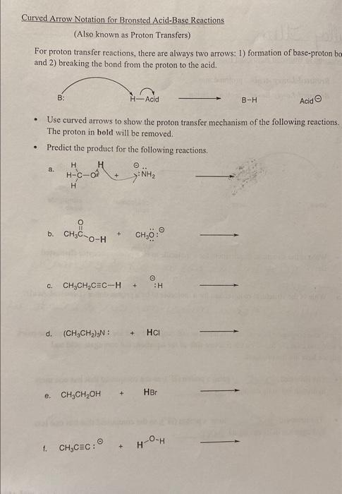 Solved Curved Arrow Notation for Bronsted Acid-Base | Chegg.com