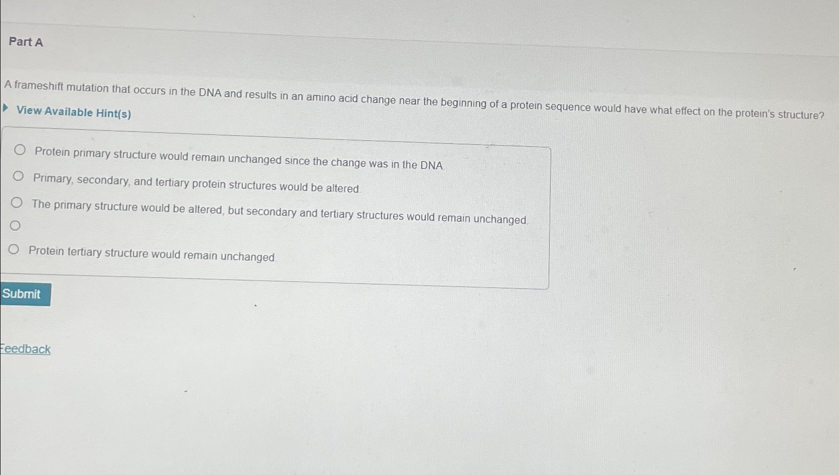 Solved Part AA frameshift mutation that occurs in the DNA | Chegg.com