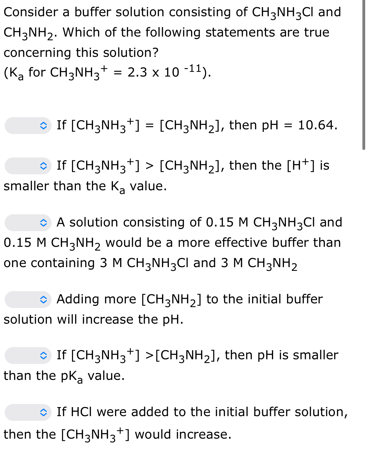 Solved Consider a buffer solution consisting of CH3NH3Cl | Chegg.com