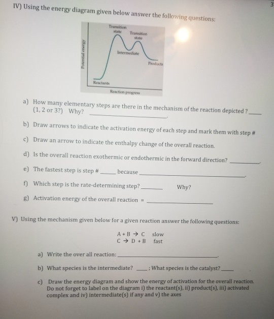 Solved IV) Using the energy diagram given below answer the | Chegg.com