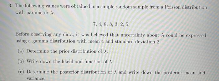 Solved The following values were obtained in a simple random | Chegg.com