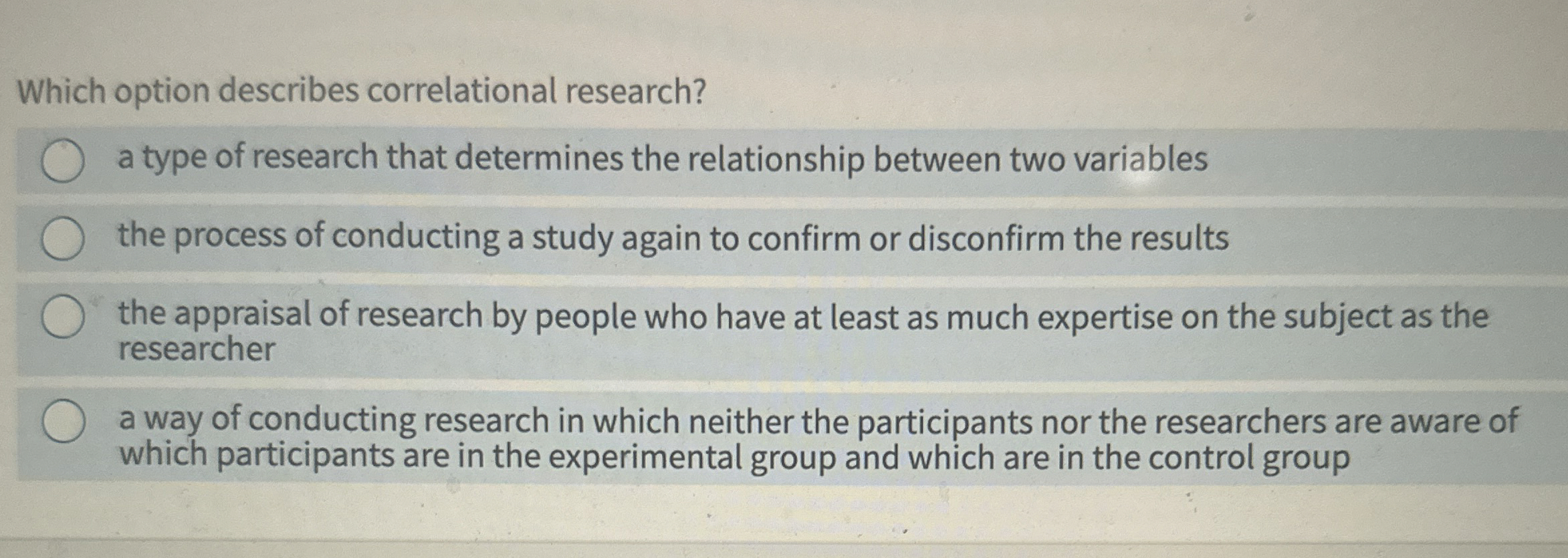 Solved Which option describes correlational research?a type | Chegg.com