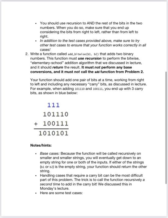 Solved Problem 3: Recursive operations on binary numbers 30 | Chegg.com