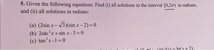 Solved 5. Given the following equations: Find (i) all | Chegg.com