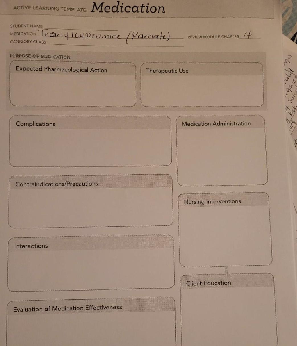 Solved ACTIVE LEARNING TEMPLATE: Medication STUDENT NAME | Chegg.com