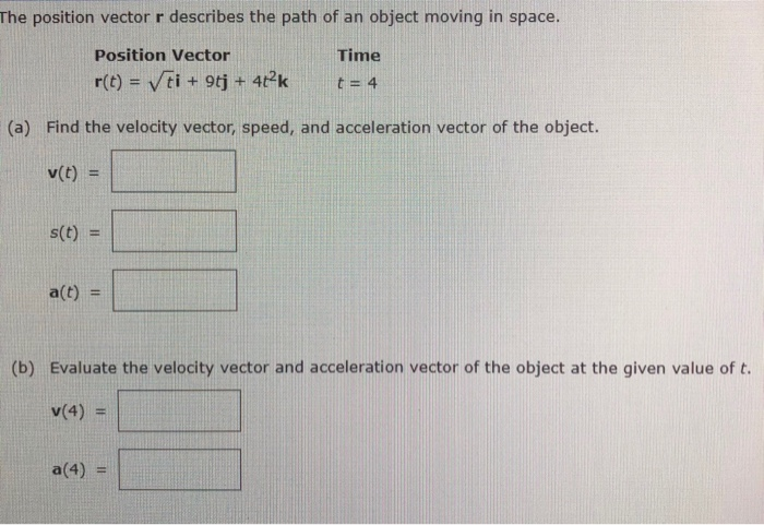 Solved The position vector r describes the path of an object | Chegg.com