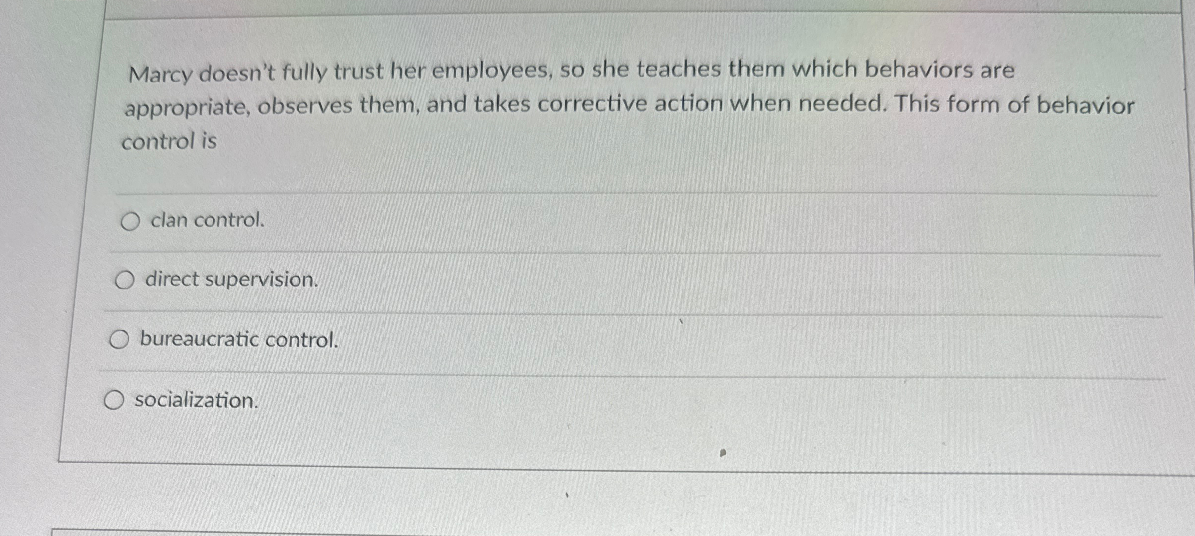 Solved Marcy doesn't fully trust her employees, so she | Chegg.com