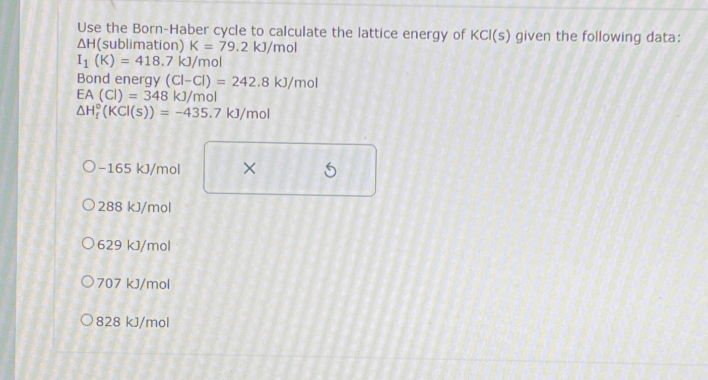 Solved Use the Born-Haber cycle to calculate the lattice | Chegg.com
