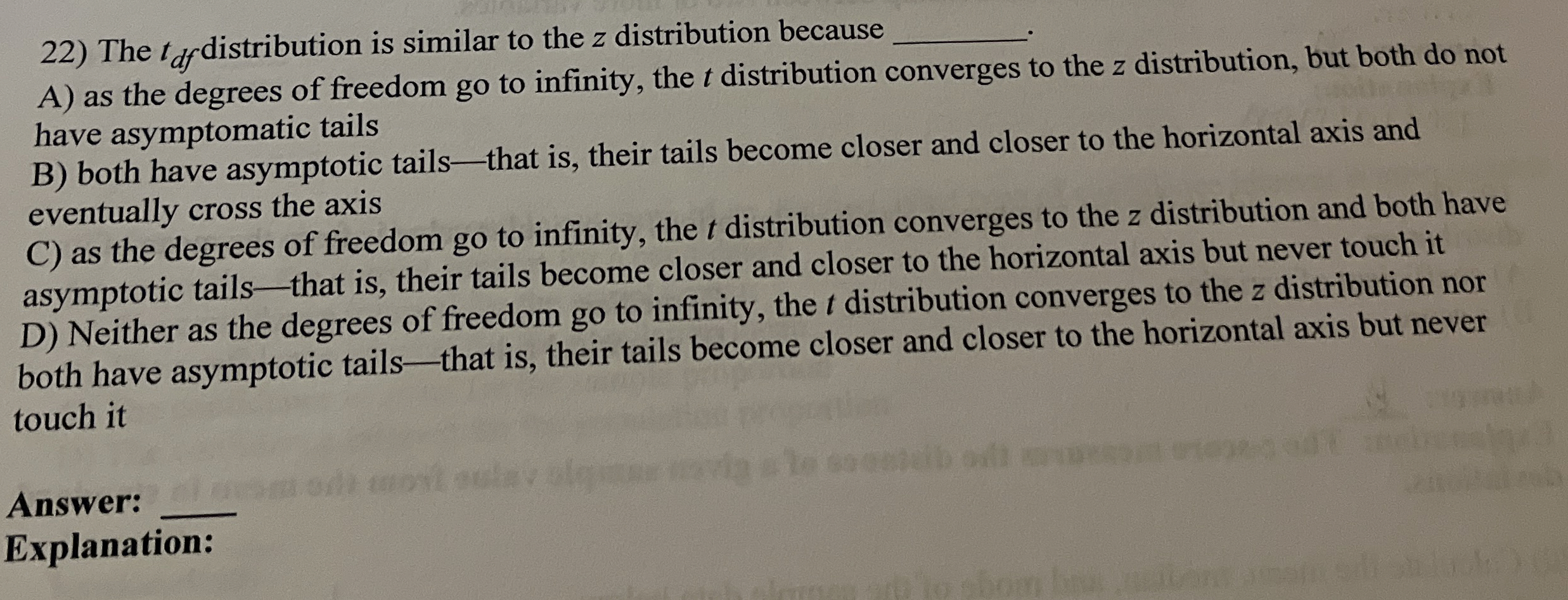 Solved The tdf ﻿distribution is similar to the z | Chegg.com