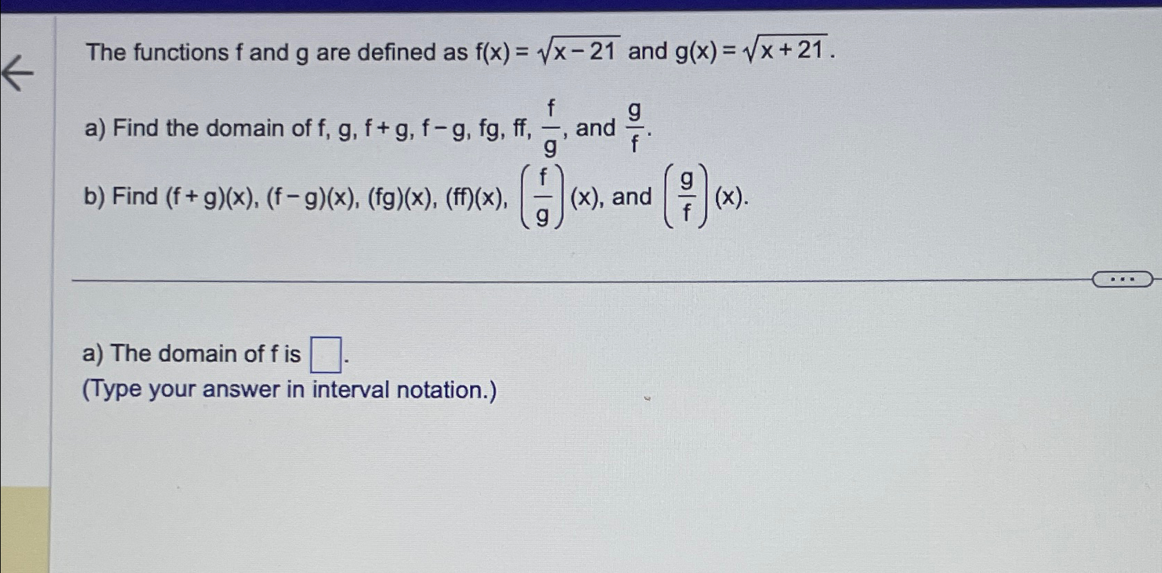 Solved The functions f ﻿and g ﻿are defined as f(x)=x-212 | Chegg.com