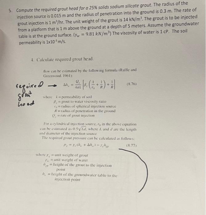 Solved 5. Compute the required grout head for a 25% solids | Chegg.com