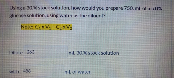 Solved Using a 30.% stock solution, how would you prepare | Chegg.com