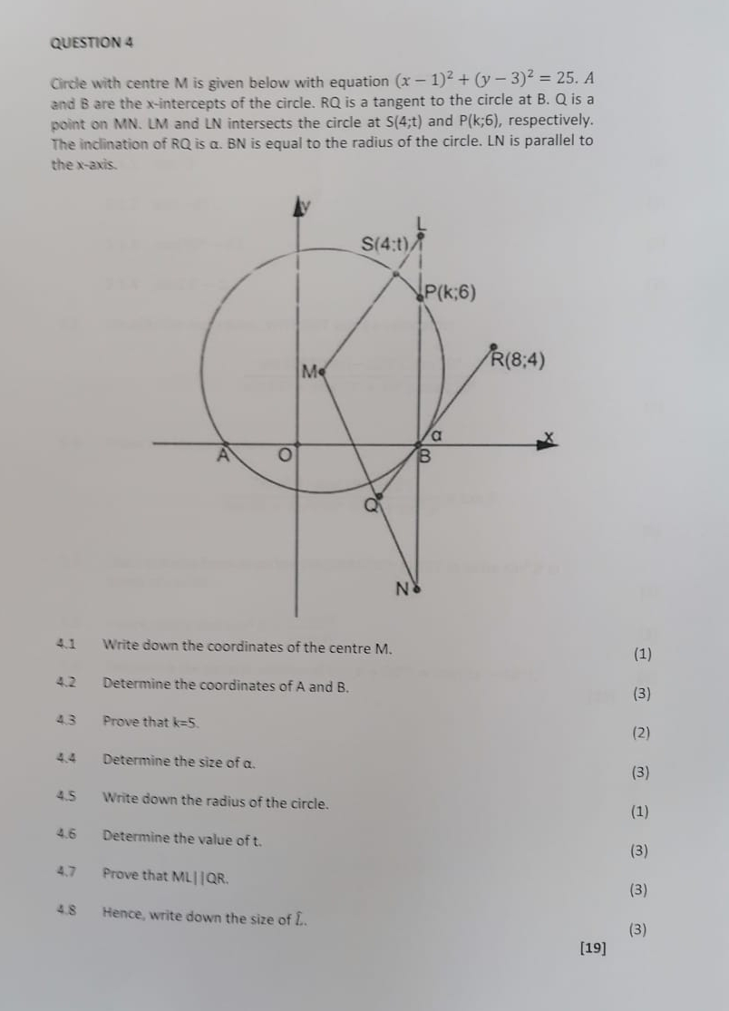 Solved QUESTION 4Circle with centre M ﻿is given below with | Chegg.com
