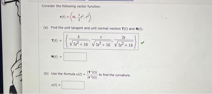 Solved Consider the following vector function. | Chegg.com