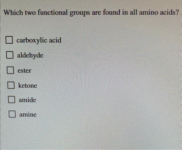 Solved Which two functional groups are found in all amino | Chegg.com