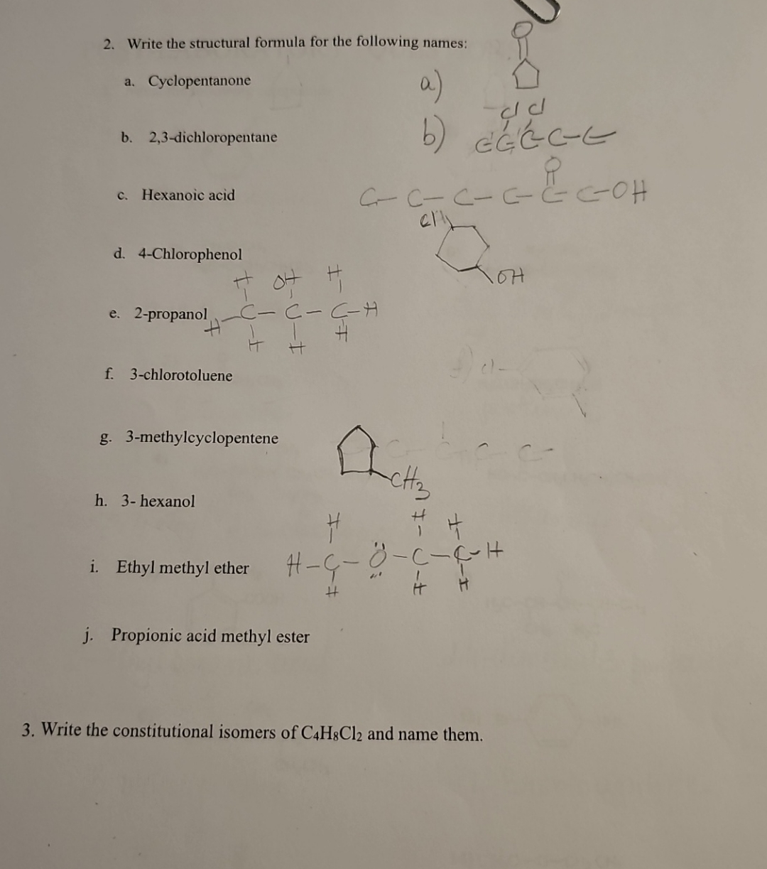Solved Write the structural formula for the following | Chegg.com