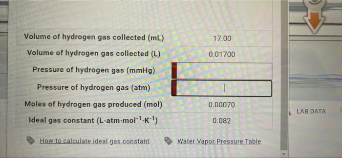 Solved Volume of hydrogen gas collected (mL) 17.00 Volume of | Chegg.com Solved Volume of hydrogen gas collected (mL) 17.00 Volume of | Chegg.com