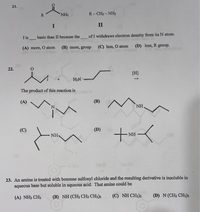 Solved 21. R NH2 R-CH2-NH2 I II Iis basic than II because | Chegg.com