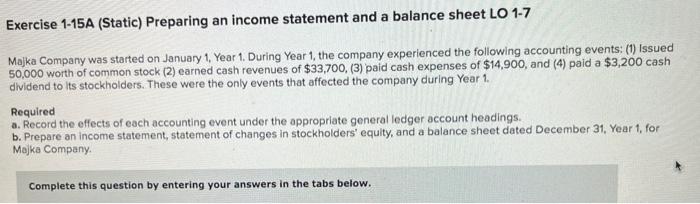 Solved Exercise 1-15A (Static) Preparing an income statement | Chegg.com