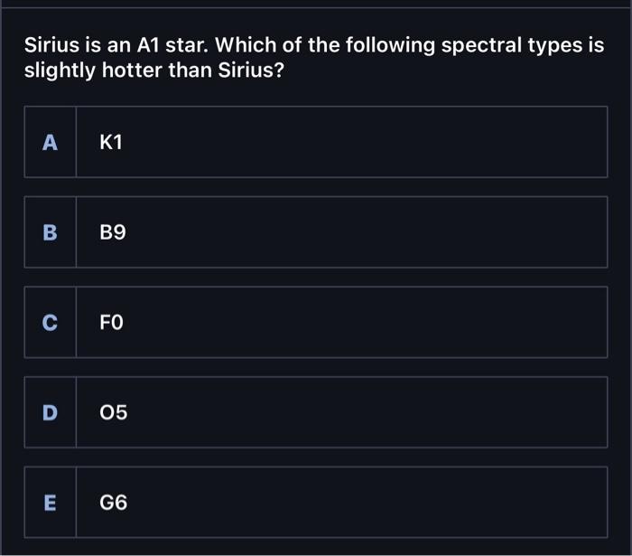 Solved Sirius is an A1 star. Which of the following spectral | Chegg.com