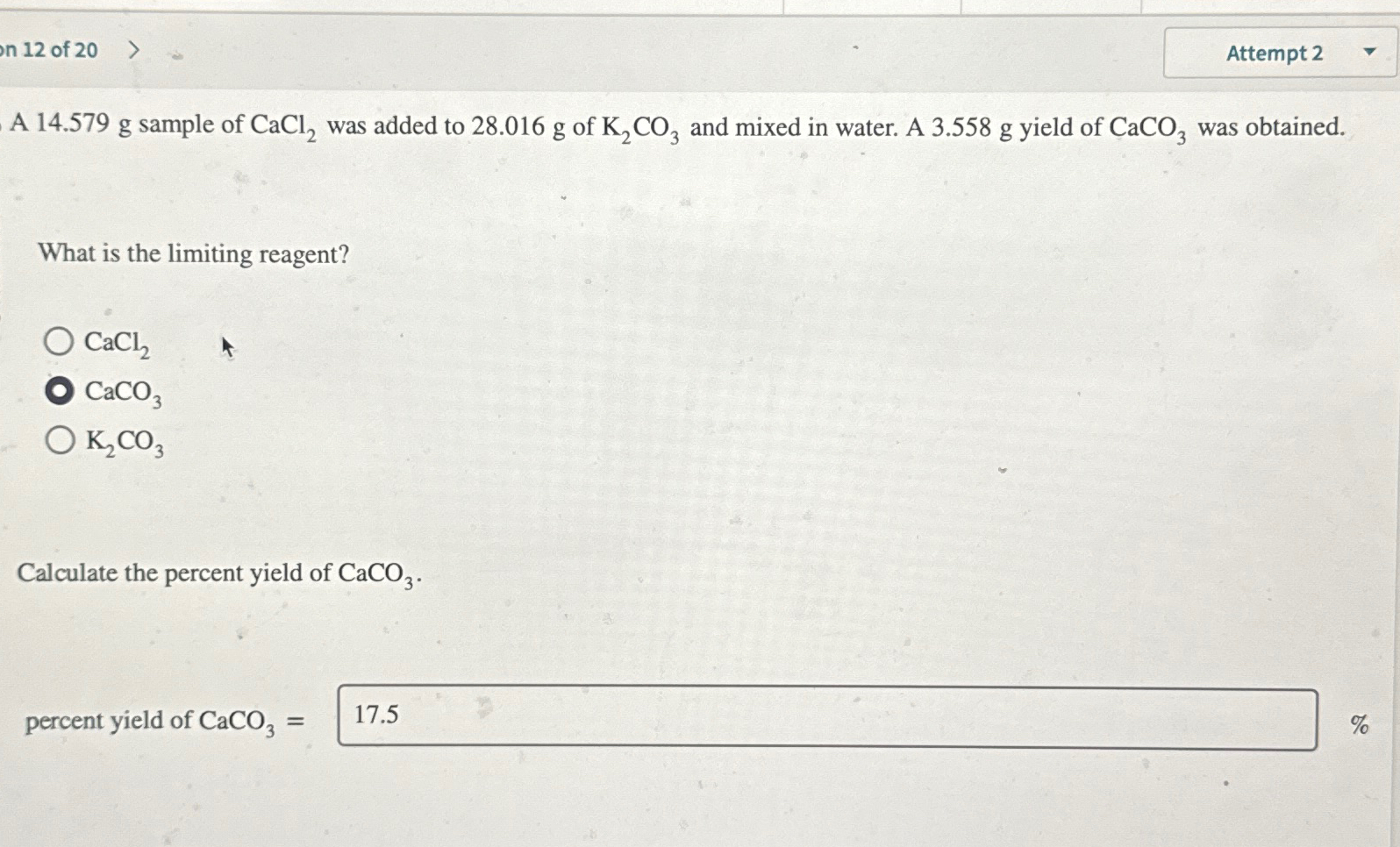 Solved A 14.579g ﻿sample of CaCl2 ﻿was added to 28.016g ﻿of | Chegg.com