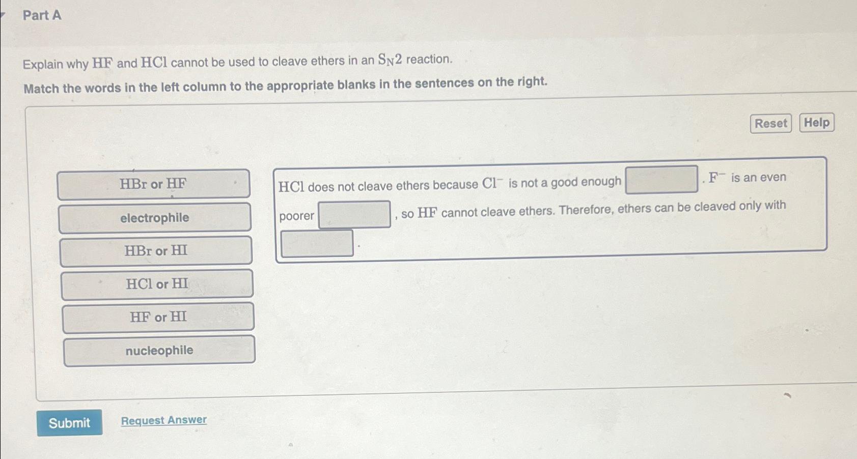 Solved Part A\\nExplain why HF and HCl cannot be used to | Chegg.com