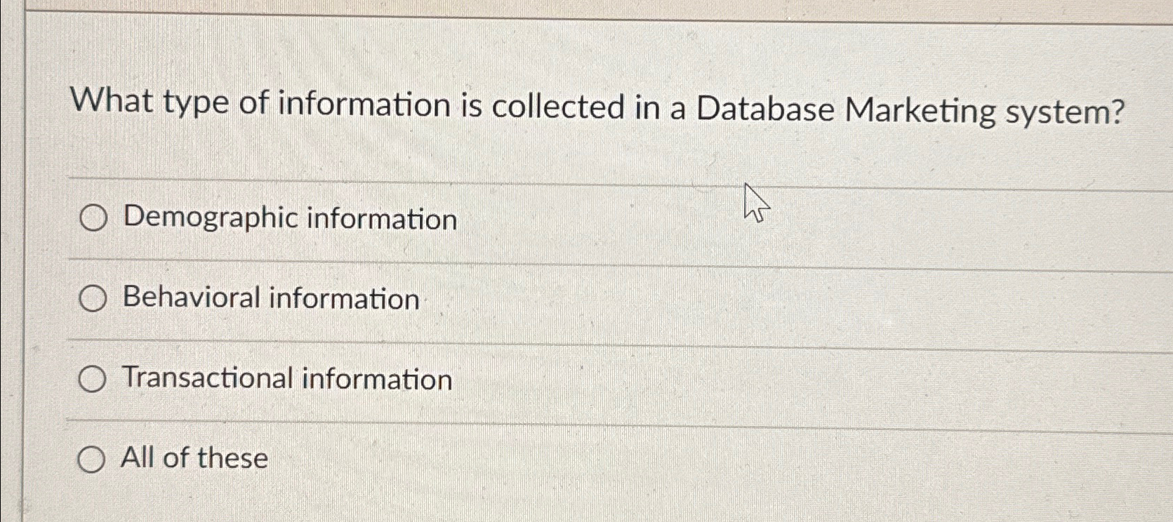 Solved What type of information is collected in a Database | Chegg.com