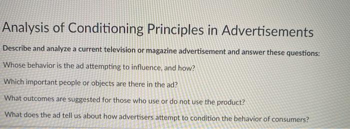 Solved Analysis of Conditioning Principles in Advertisements | Chegg.com