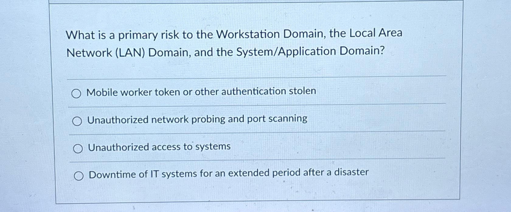 Solved What is a primary risk to the Workstation Domain, the | Chegg.com