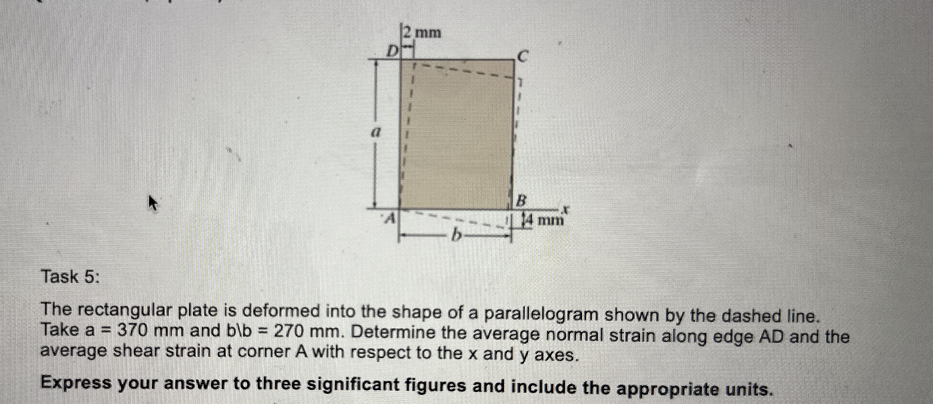 Solved Task 5:The rectangular plate is deformed into the | Chegg.com