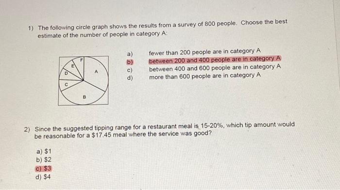 1) The following circle graph shows the results from | Chegg.com