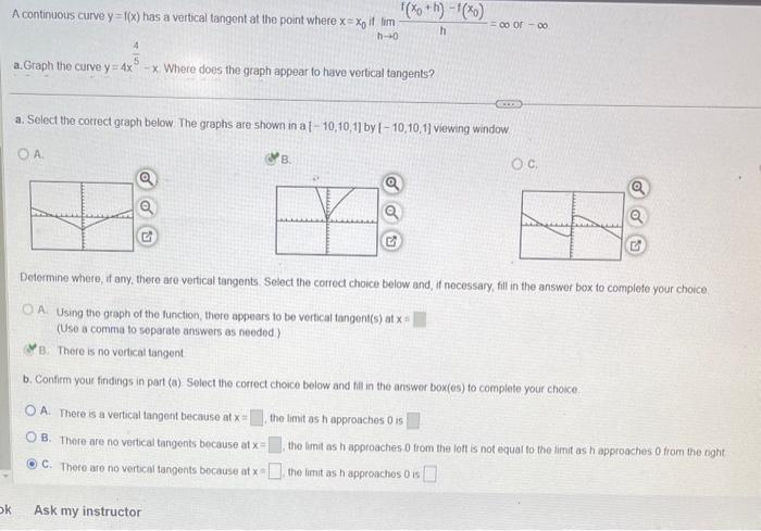 Solved A continuous curve y=I(x) has a vertical tangent at | Chegg.com