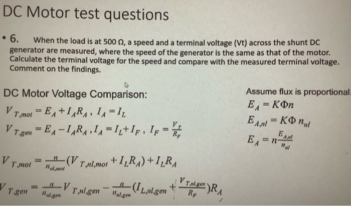 Solved From DC Motor test (Using DC Motor load test result) | Chegg.com