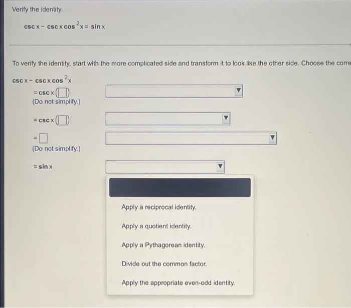 Solved his questor Verify the identity CHCX - CSCX COS X | Chegg.com