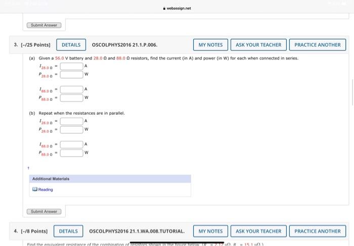 Solved Submit Answer 3. [-/25 Points] + P 28.0 Ω 188.00 | Chegg.com