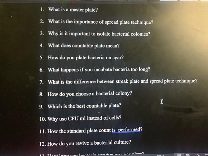 Solved 1. What is a master plate? 2. What is the importance | Chegg.com