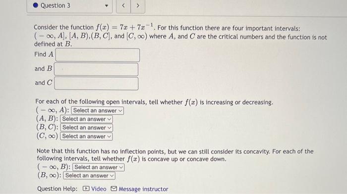 Solved Consider the function f(x)=7x+7x−1. For this function | Chegg.com