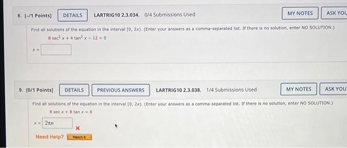 Solved Find all solutions of the equation in the interval | Chegg.com