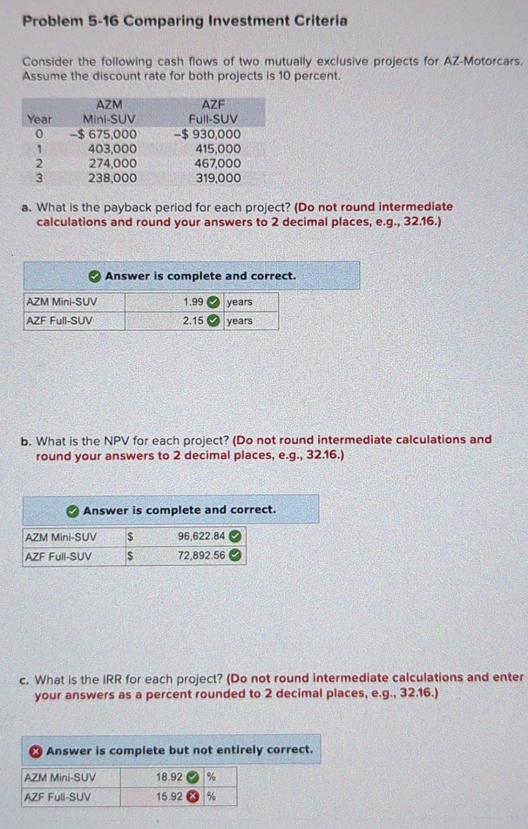 Problem 5-16 ﻿Comparing Investment CriteriaConsider | Chegg.com