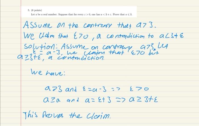 Solved 5. (6 points) Assume on the contrary that a>3. We | Chegg.com