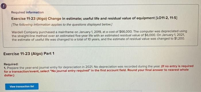 Solved Required information Exercise 11-23 (Algo) Change in | Chegg.com