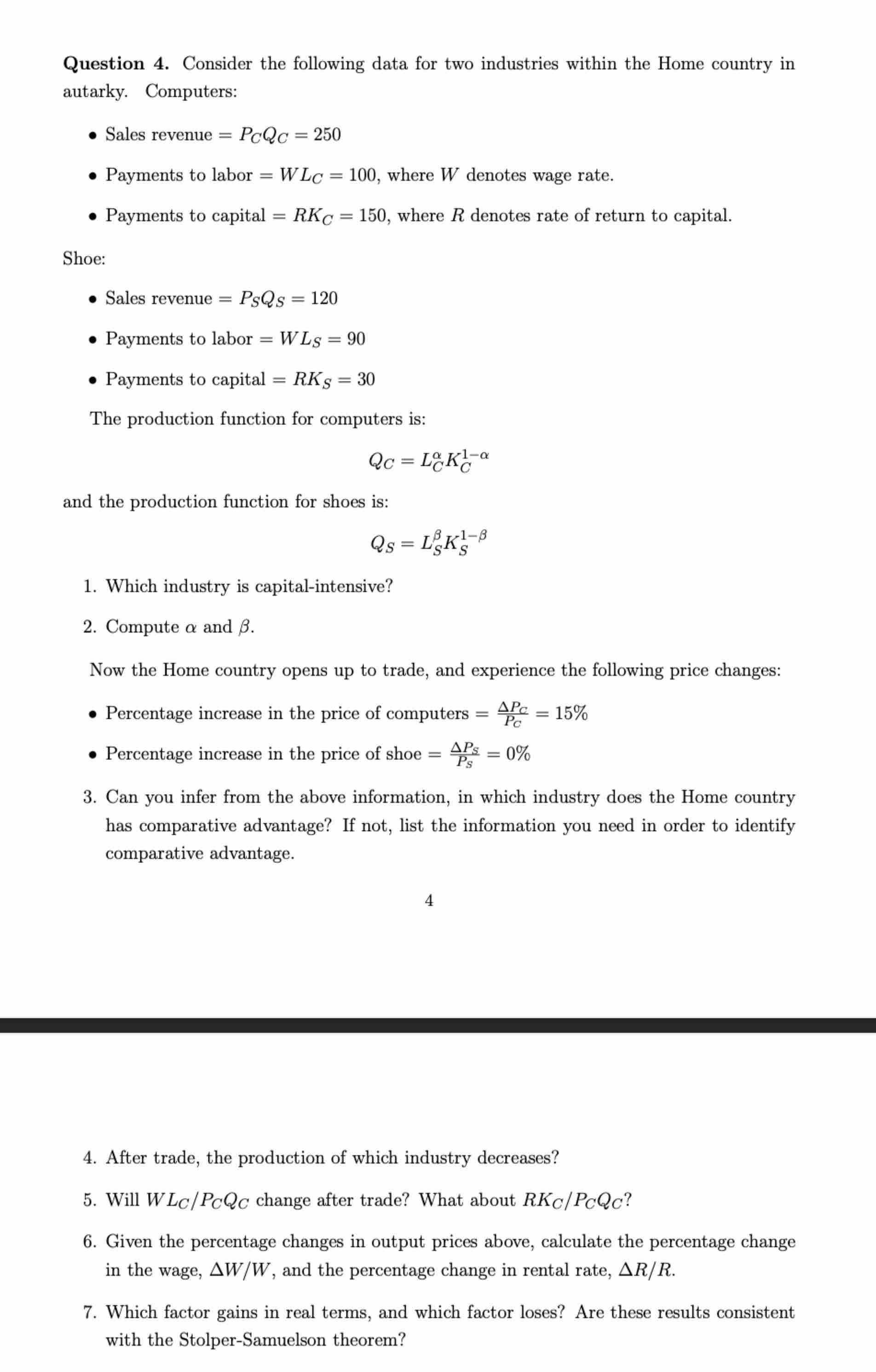 Question 4. ﻿Consider the following data for two | Chegg.com
