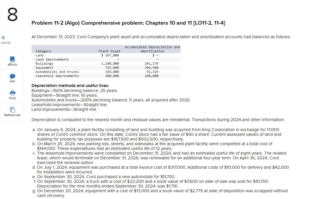 Solved Problem 11-2 (Algo) ﻿Comprehensive problem; Chapters | Chegg.com